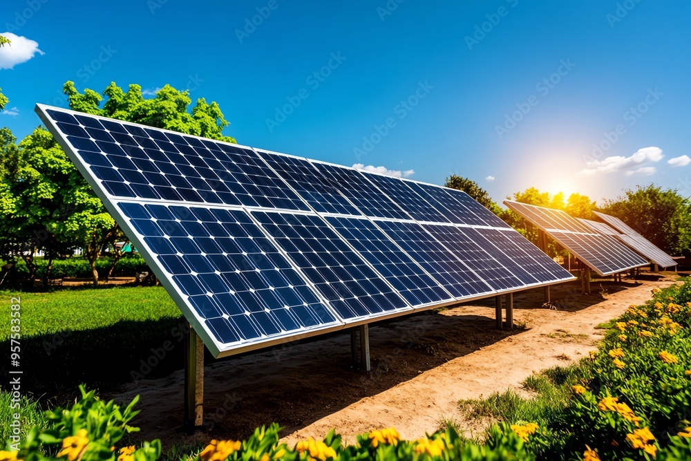 Solar Power Photovoltaic Solar Panels, Sunlit, and Green Energy ...