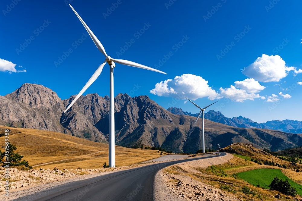 Wind Energy Onshore Wind, Mountains, and Green Technology visualized in ...