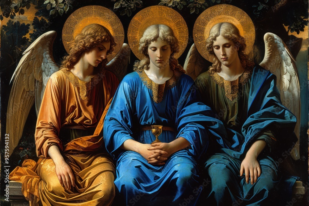 Sacred representation: icon depicting holy trinity, featuring god the ...