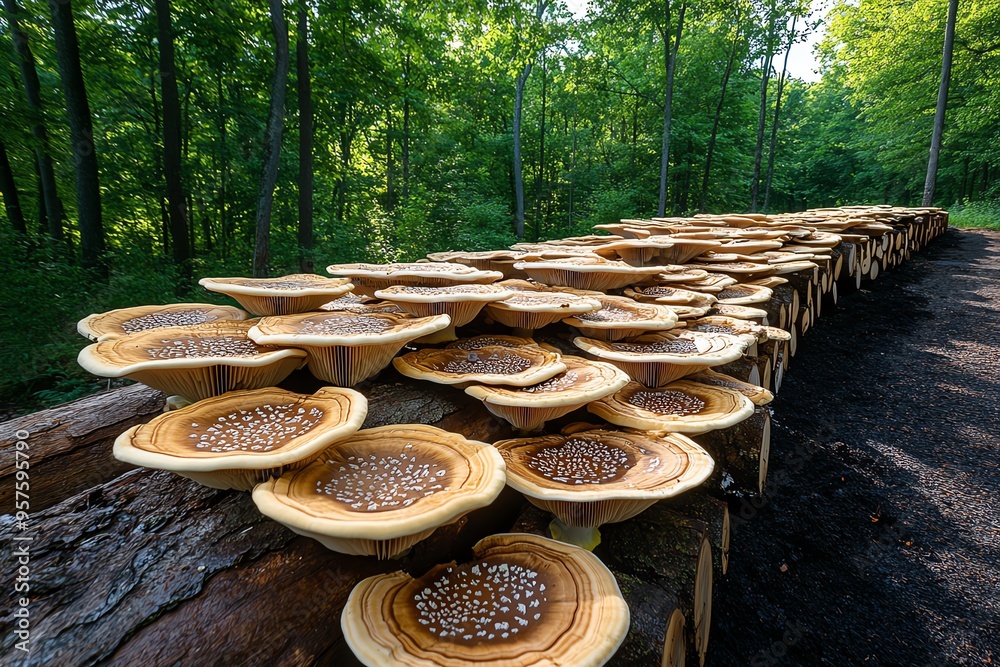 Mushroom Farm Shiitake, Logs, and Outdoor visualized in a wooded area ...