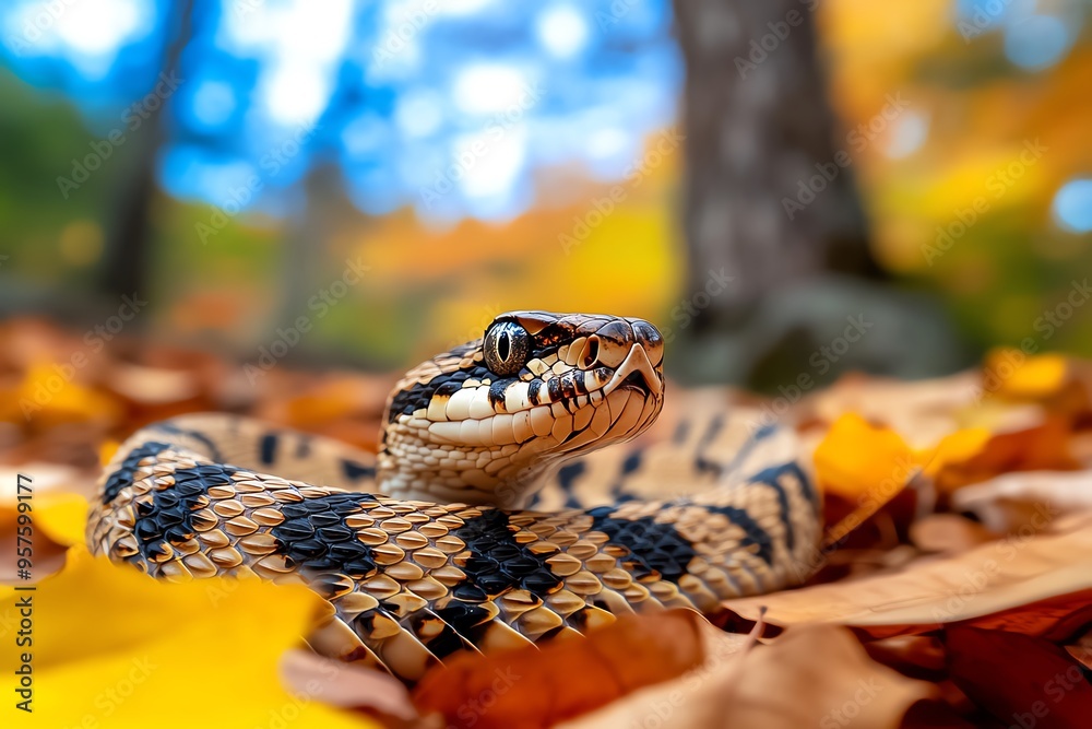 Snake Rattlesnake, Brown, and Forest shown in a forest where a brown ...