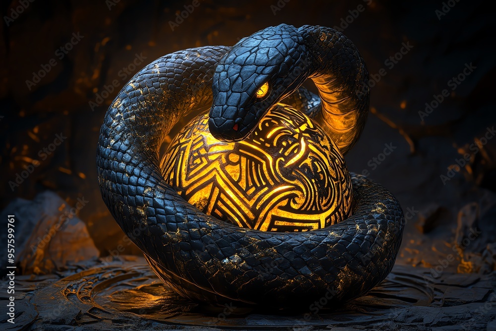 Snake Serpent, Mythology, and Power depicted in an ancient, sacred ...