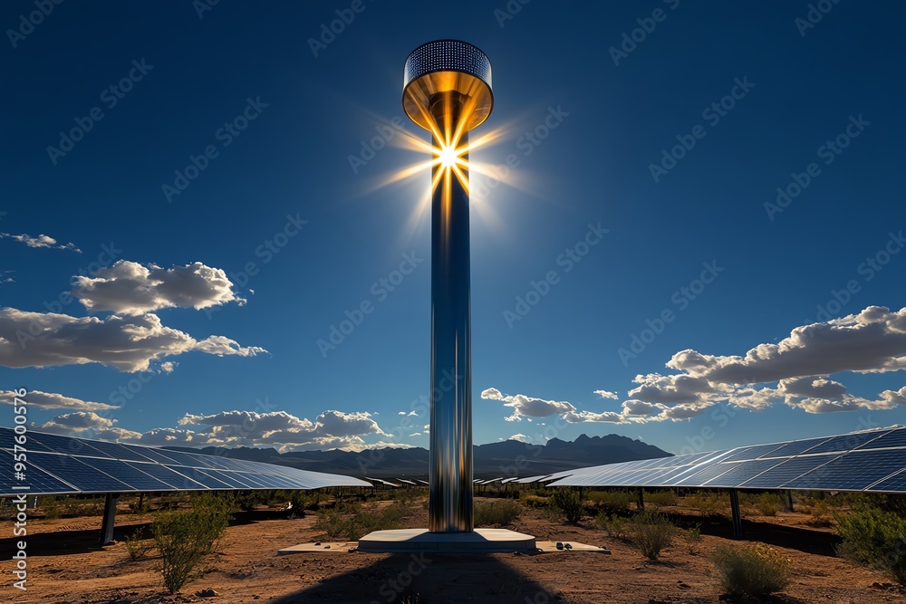 Solar Power Concentrated Solar, Mirrors, and Bright shown in a bright ...