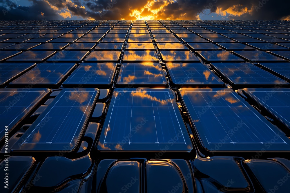Solar Power Solar Arrays, Reflection, and Bright shown in a bright ...