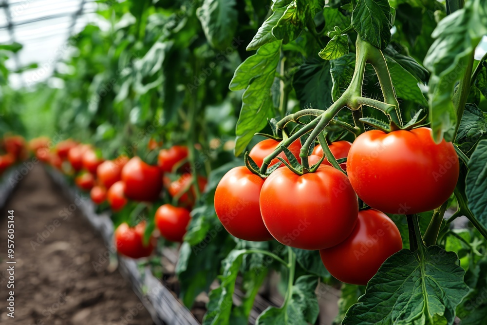 Tomato Growing, Farming, and Harvest visualized in a field where rows ...