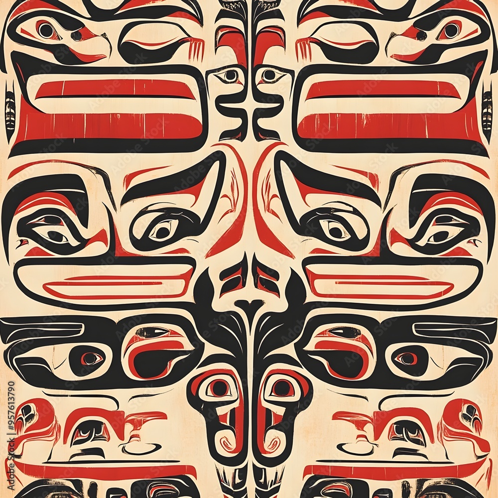 58. **Alaskan Native art pattern with totemic symbols and wildlife ...