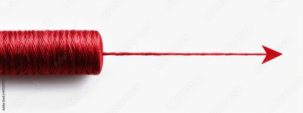 Red Thread of Progress: A spool of red thread unwinding into a straight ...