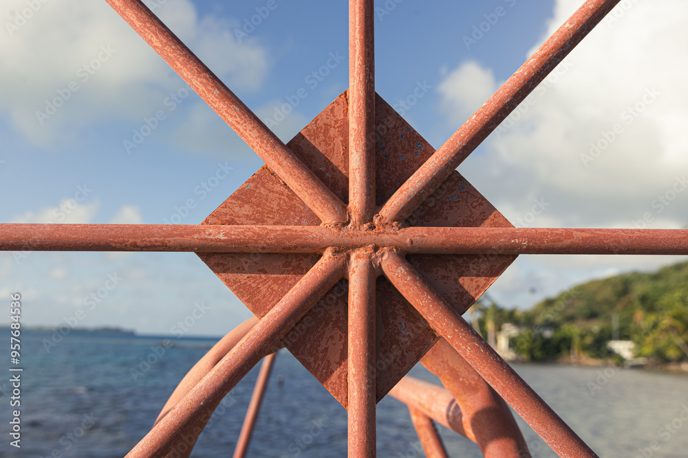 Rusted metal boat lift in south pacific ocean on the tropical island ...