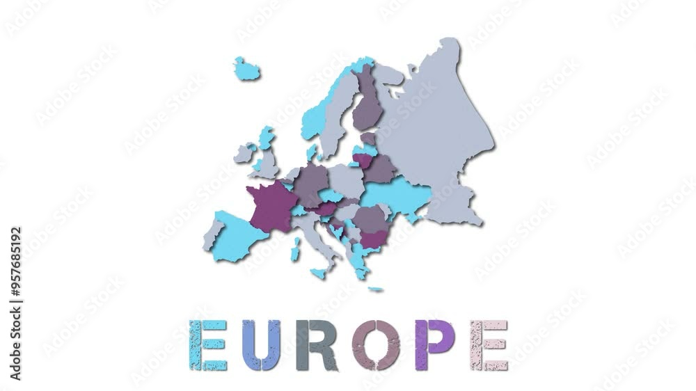 Europe map with paper regions. Animated continent map growing from ...