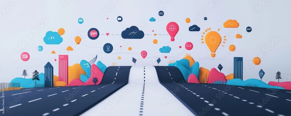 Strategic business plan with a roadmap and goals, concept of future ...