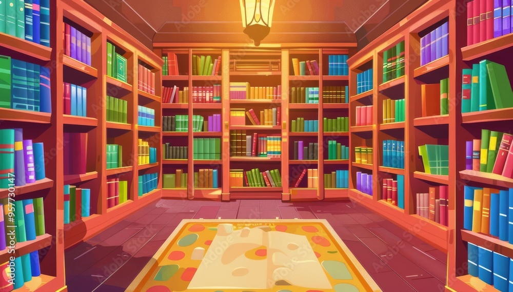 Library room illustration. Home library. Cozy corner for bookworms. The ...