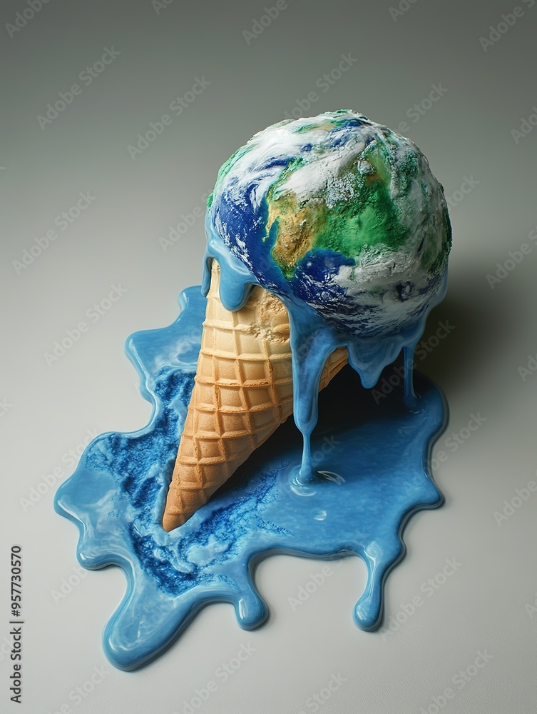 Dramatic Close-Up of Melting Earth-Shaped Ice Cream on Monochrome ...