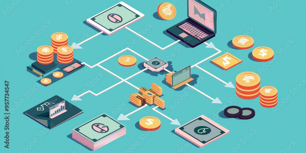 Passive income business models on a flowchart diagram, showing ...