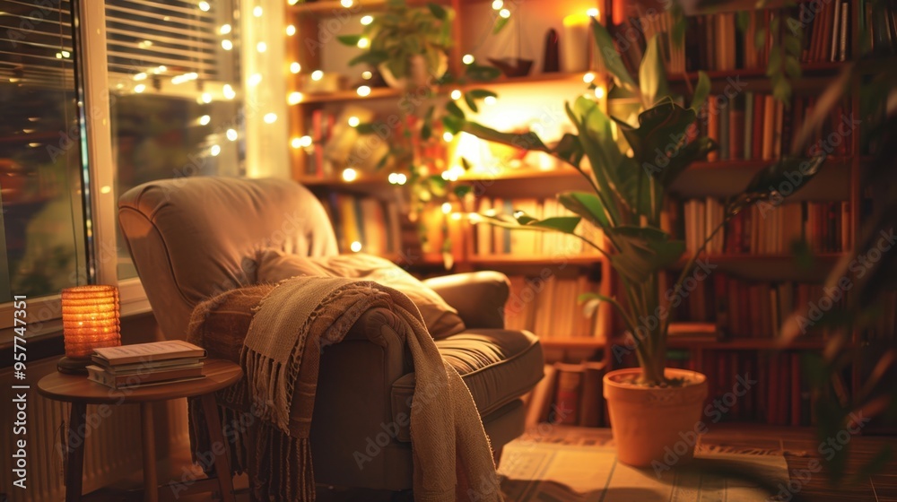 Cozy Reading Nook: A serene spot with a cushy armchair, built-in ...