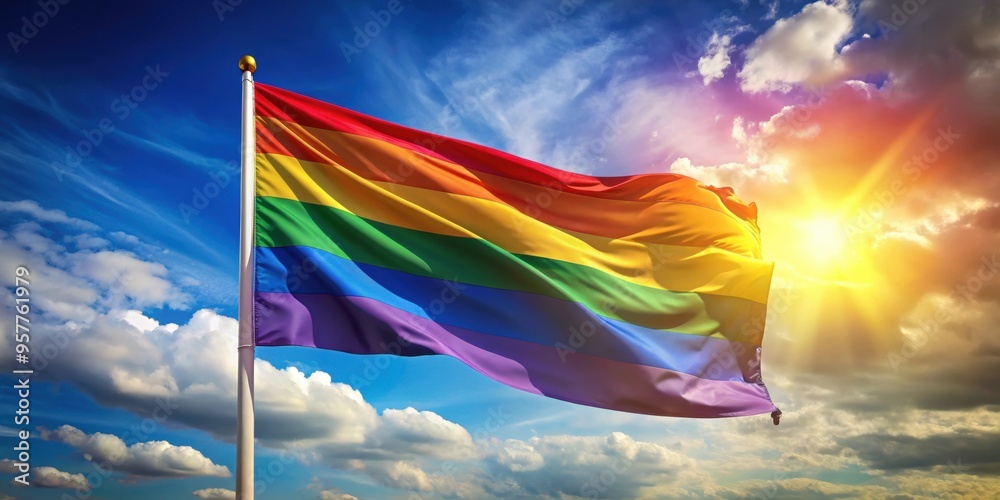 Progress Pride flag symbolizing diversity and inclusivity, waving in ...