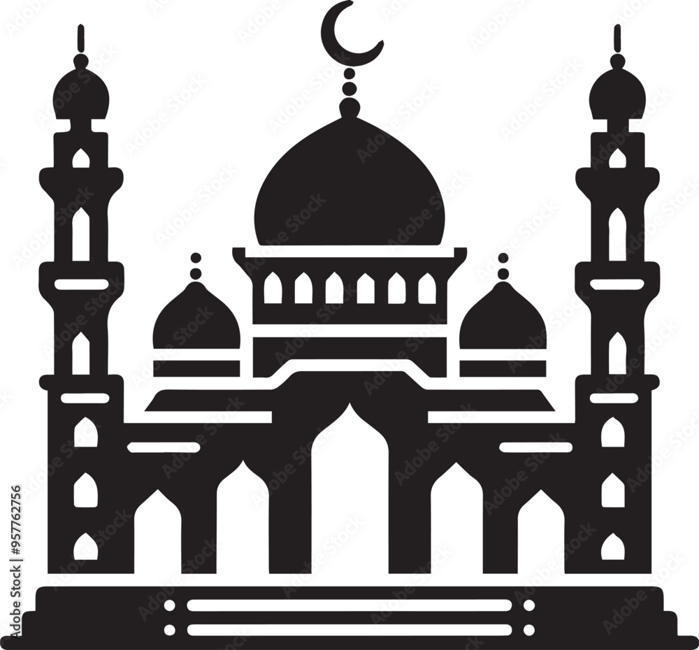 islamic mosque silhouette vector, black silhouette mosque vector ...