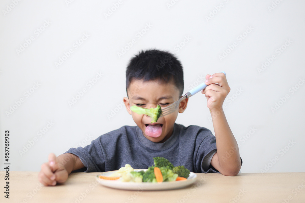 Nutrition healthy eating habits for kids concept. Children do not like ...