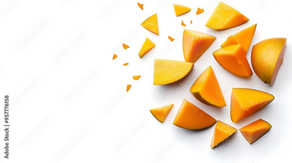 Vibrant Digital Painting of Sliced Mangoes in Arc on White Background ...