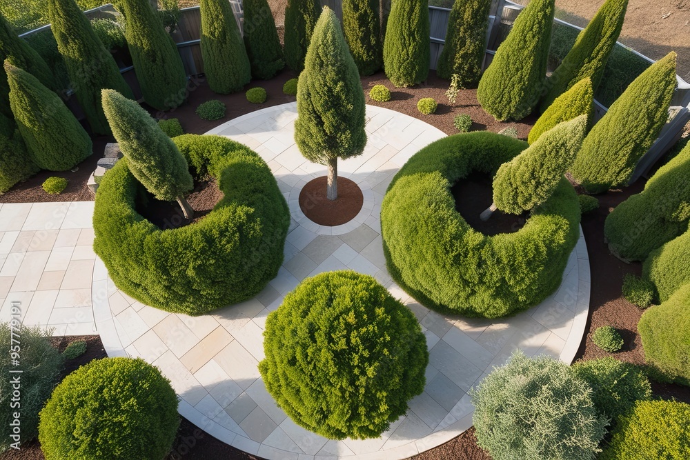 Overhead View of Cypress Tree for Sustainable Gardening Layout and ...