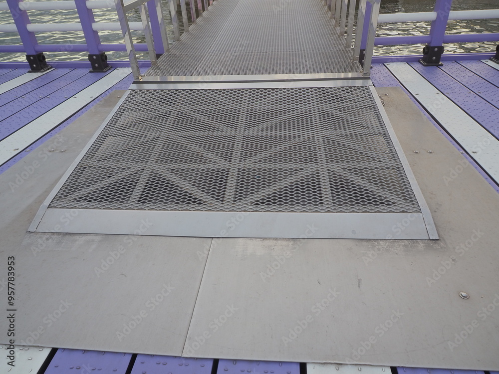 Disabled ramp installed in the public park. Standard construction for ...