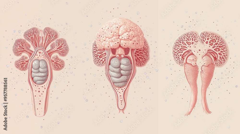 Embryo development stages within the female reproductive system, in a ...