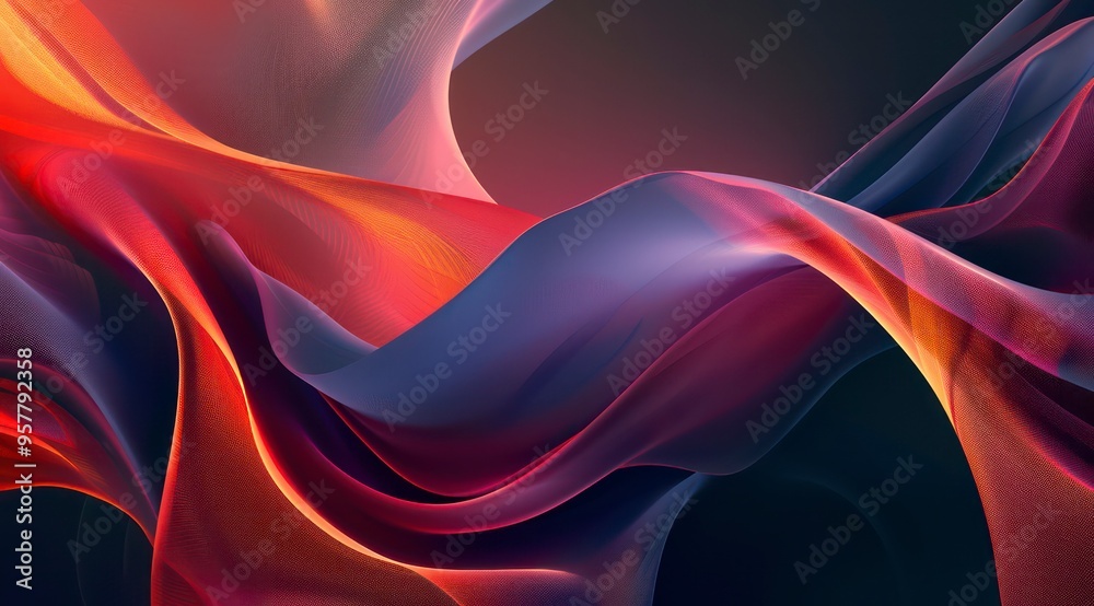 Elegant curves in muted sky-blue and pale red sweep over a dark ...