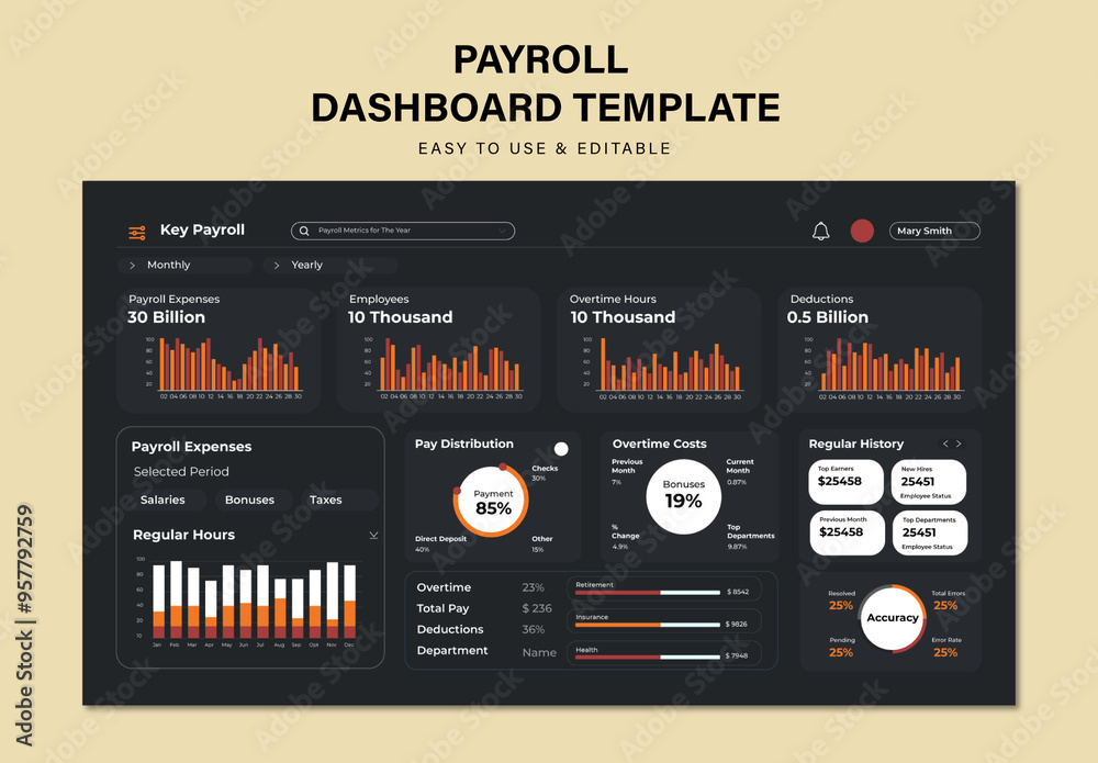 Payroll Dashboard Template Stock Template | Adobe Stock