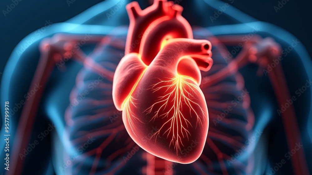 Human heart anatomy in blue chest in pain, heart attack, cardiac arrest ...