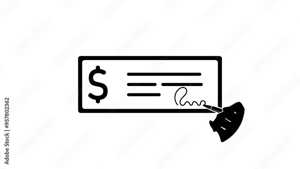 Bank Cheque, black isolated silhouette Stock Vector | Adobe Stock