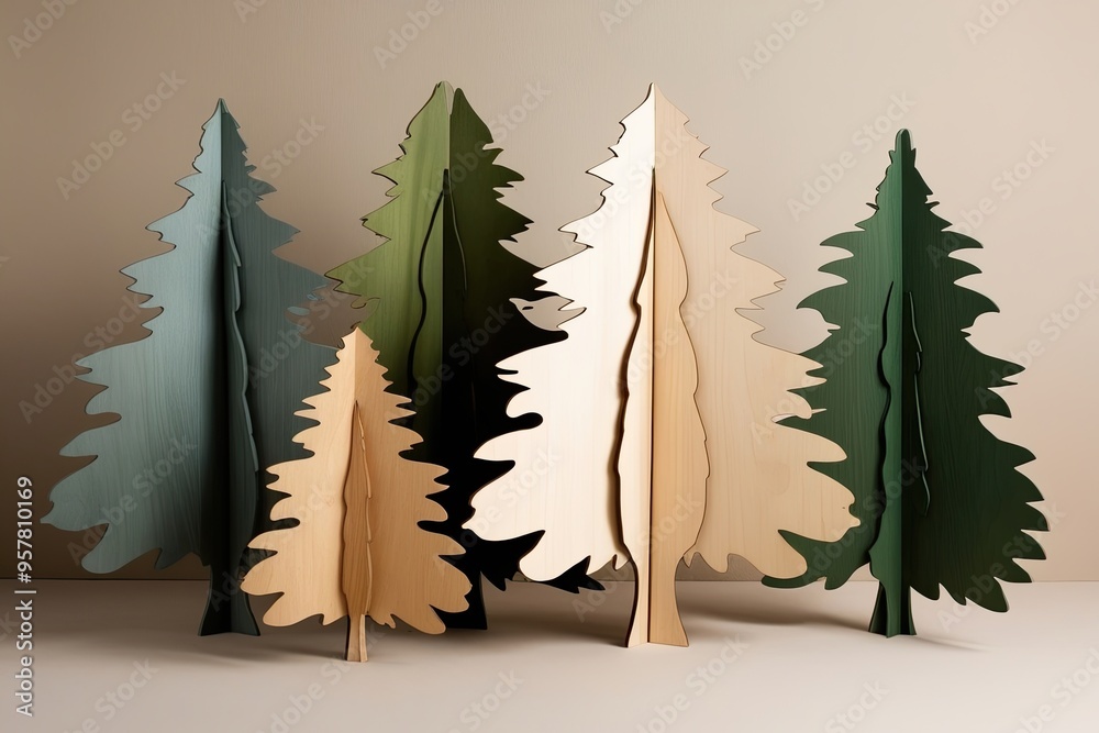 Cedrus Atlantica Sycamore and Ponderosa Pine Tree Cut-Outs for Modern ...