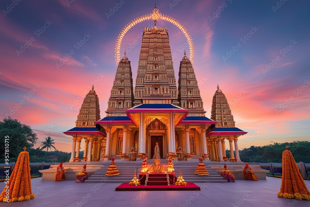 Majestic Hindu Temple Wallpaper for Puthandu Celebration at Dusk ...