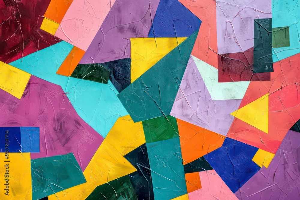 geometric background displays a variety of colorful shapes and forms ...