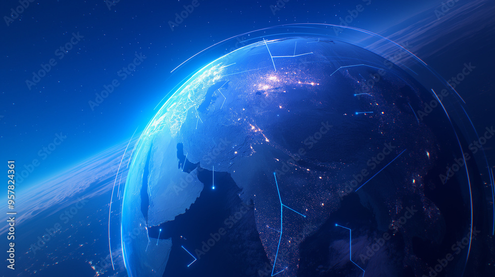 Abstract Digital Planet Earth with Glowing Dots and Global Network ...