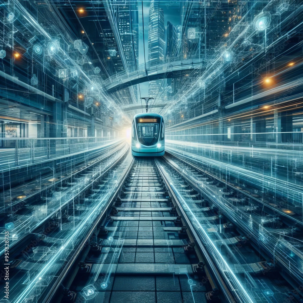 24 Overlay Techniques Holographic projections of the tram superi Stock ...