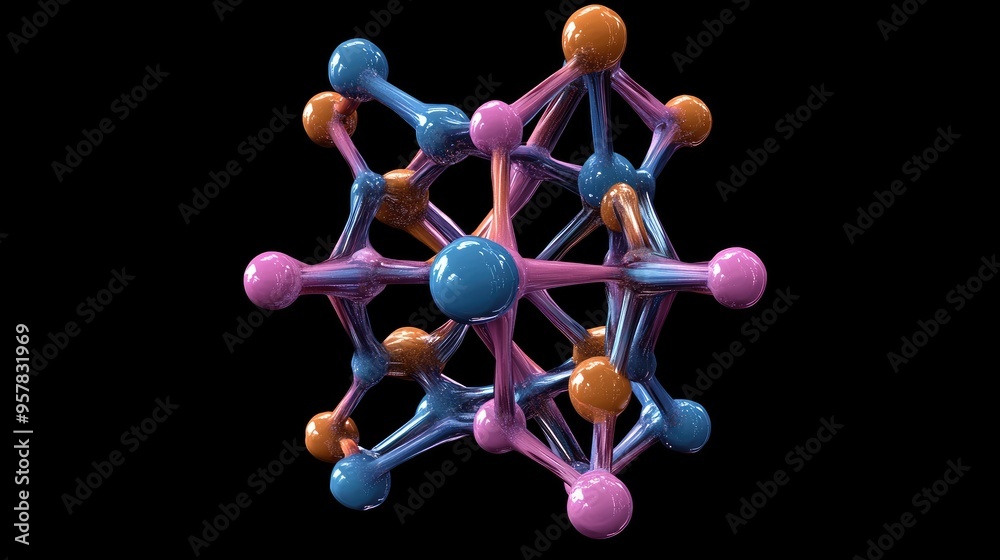 3D model of an ionic compound crystal lattice, highlighting the regular ...