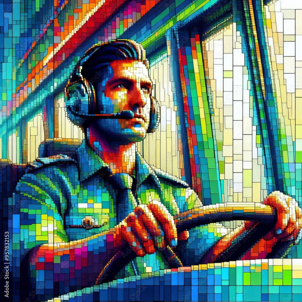 Pixel Art x Vibrant Glass A pixelated close up of the tram driv Stock ...