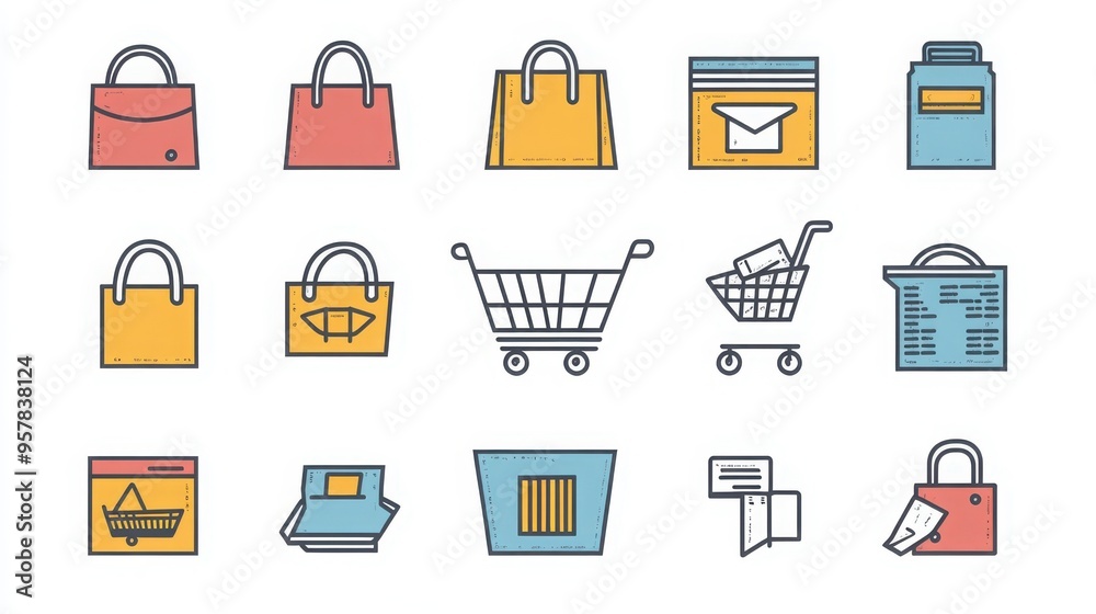 Shopping and Retail thin line icon set. Containing shopping bag ...