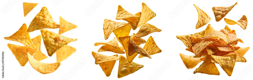 Set of flying or floating nachos chips isolated on transparent ...