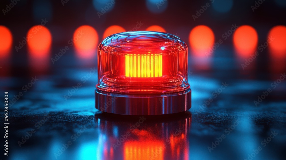 3D render of a spinning red flashing emergency alarm in a looping ...