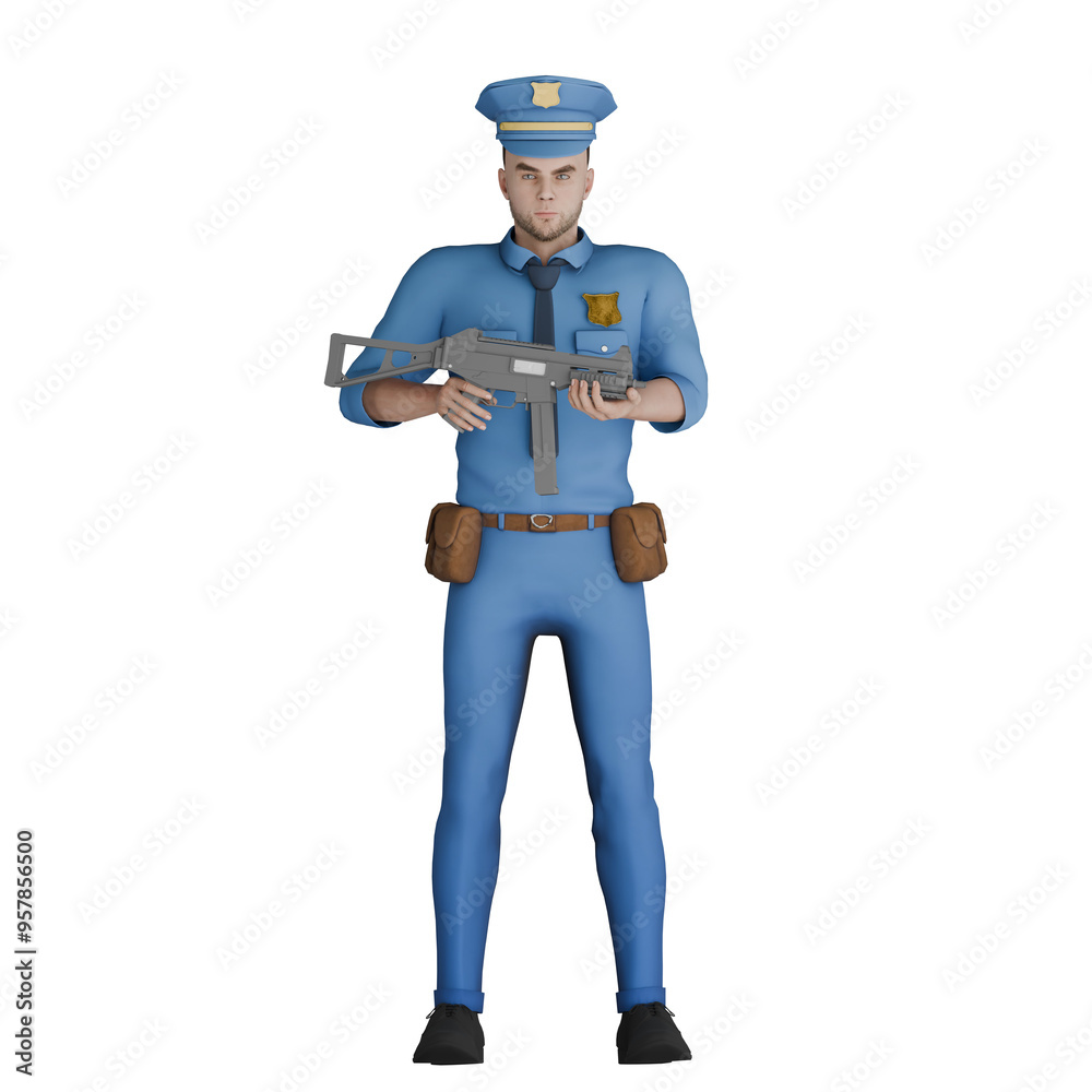 Professional Cartoon Cop in 3D. A male police officer standing with ...