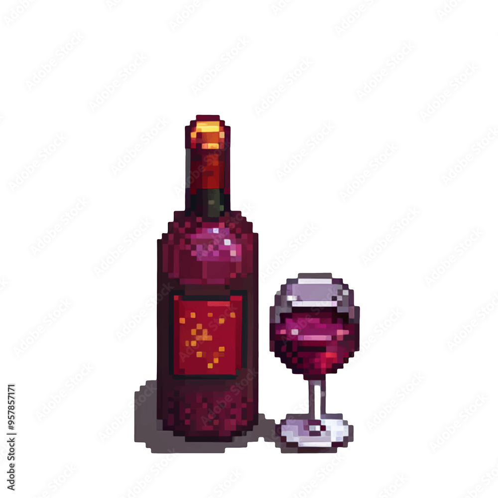 Illustration of wine, pixel art on a transparent background. Element ...
