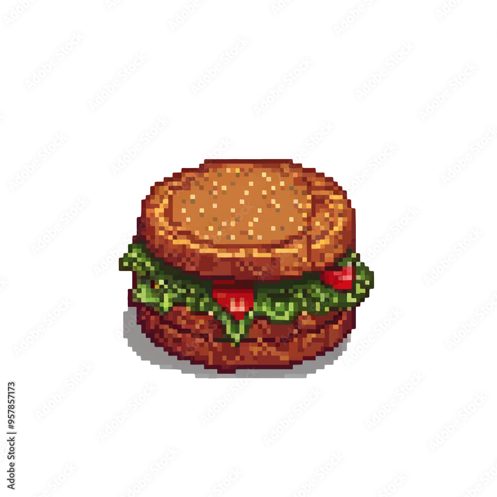 Illustration of burger, pixel art on a transparent background. Element ...