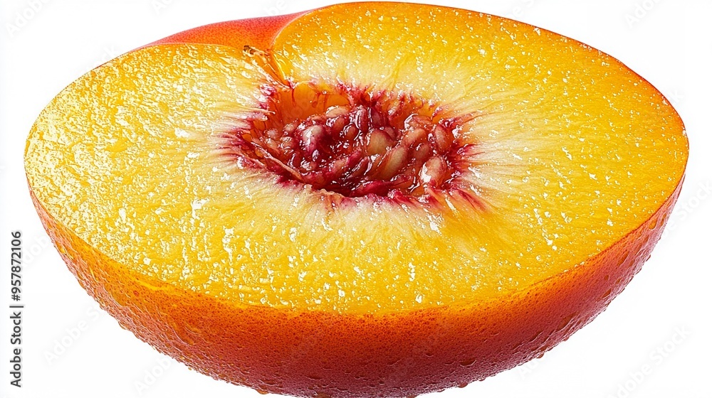 Juicy Peach Half: A close-up photo of a halved peach, revealing its ...