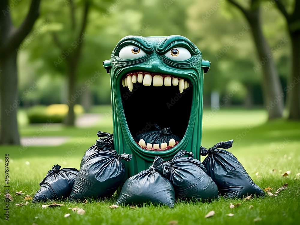 Vampire Character Green Monster Trash Can Garbage Character 3d Funny ...