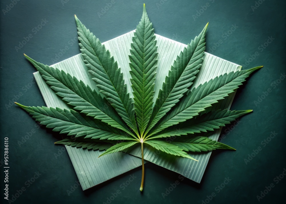A photo image of a cannabis leaf with multiple curved segments in a ...
