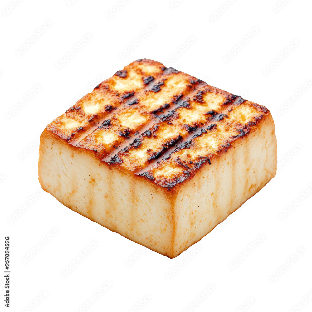 Grilled tofu slice showcasing smoky grilled marks. Perfect for vegan ...