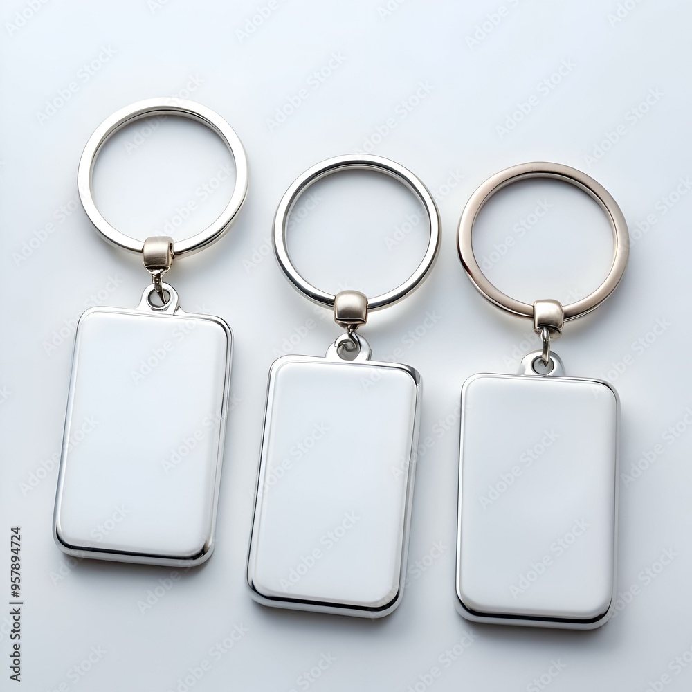 Three blank metal keychains. perfect for adding your own branding or ...