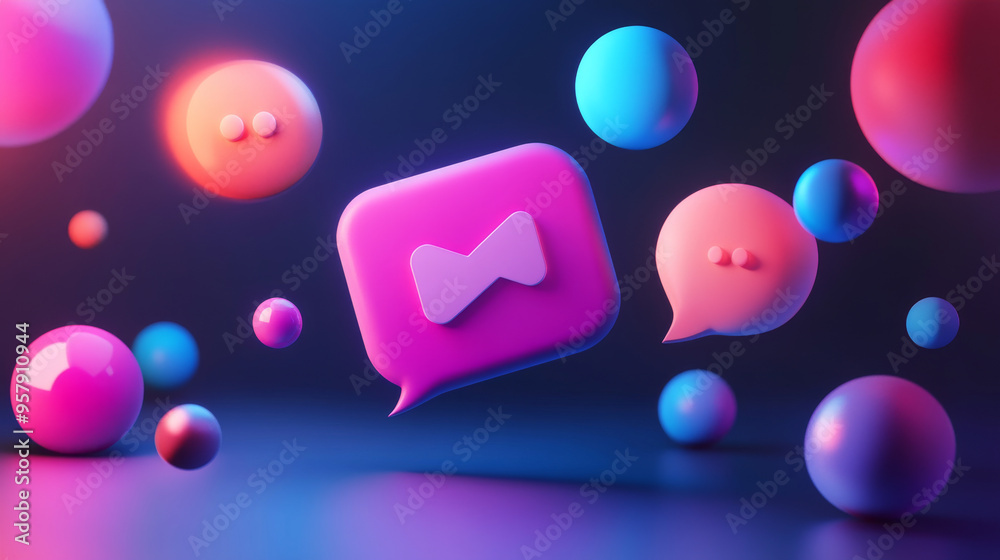 A sleek 3D render of a bubble chat or talk bar with a notification ...