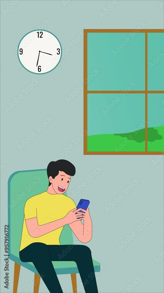 Animated illustration of a person who is busy playing on his cellphone ...