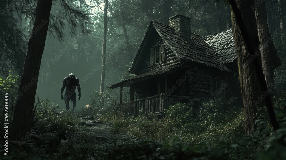 Detailed and Eerie Illustration of a Skin-Walker with Glowing Eyes and ...